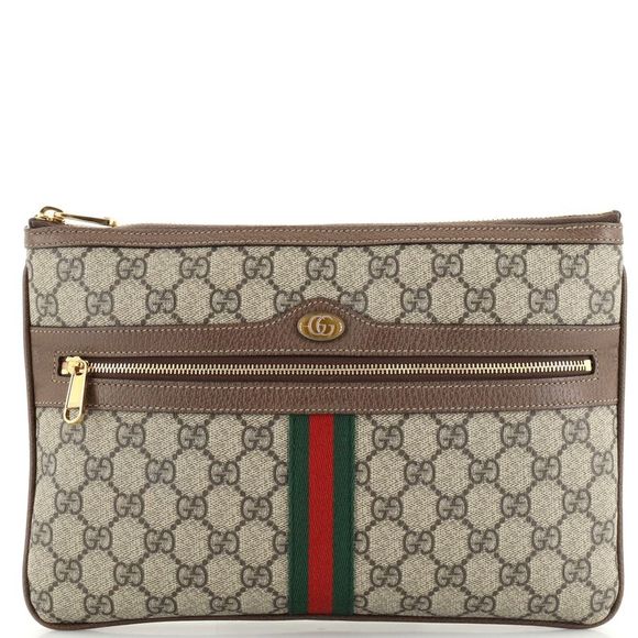 Gucci | Bags | Gucci Ophidia Zip Pouch Gg Coated Canvas Large Brown ...